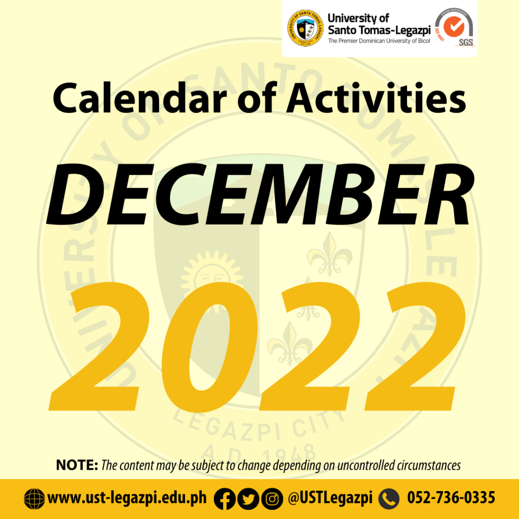 CALENDAR OF ACTIVITIES FOR DECEMBER 2022 - University of Santo Tomas ...