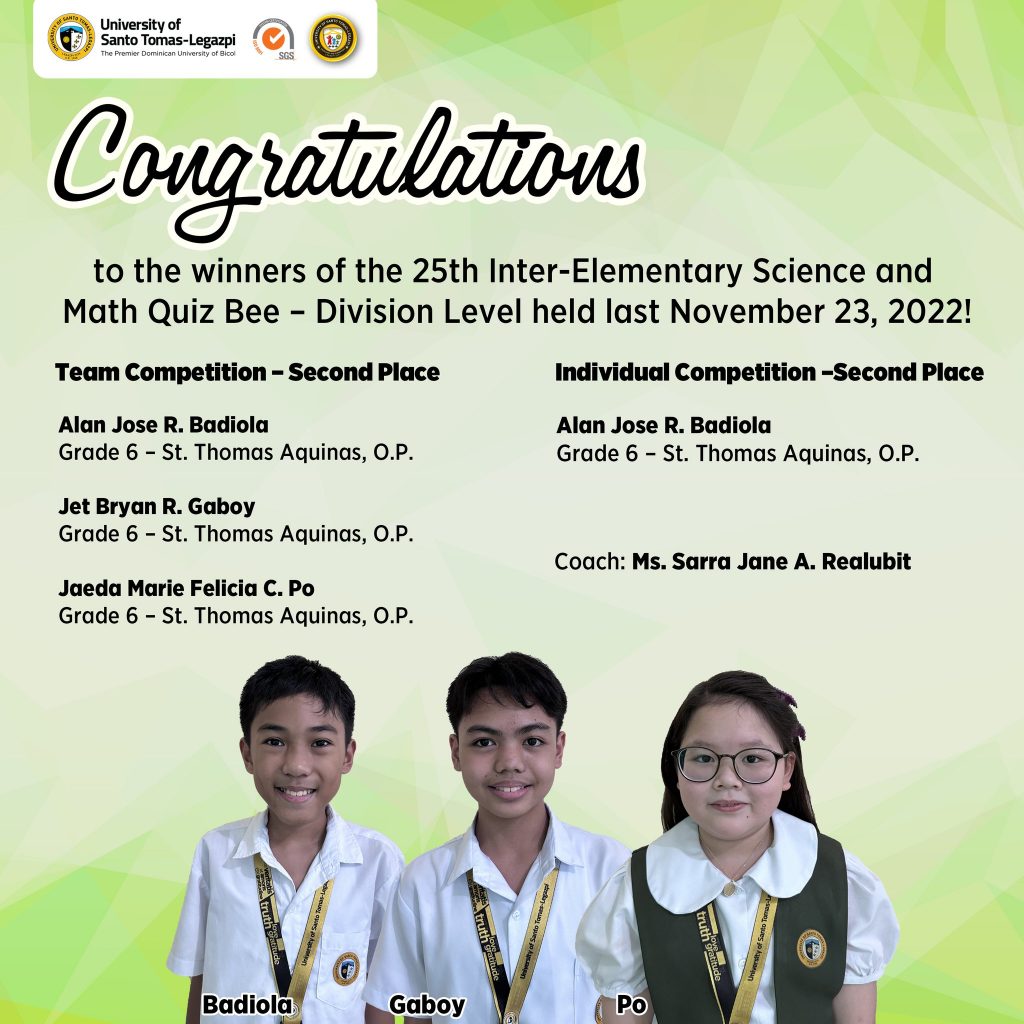 25TH INTER-ELEMENTARY SCIENCE AND MATH QUIZ BEE - University of Santo ...