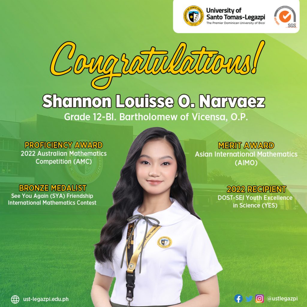 CONGRATULATIONS TO SHANNON LOUISE O. NARVAEZ! - University of Santo ...